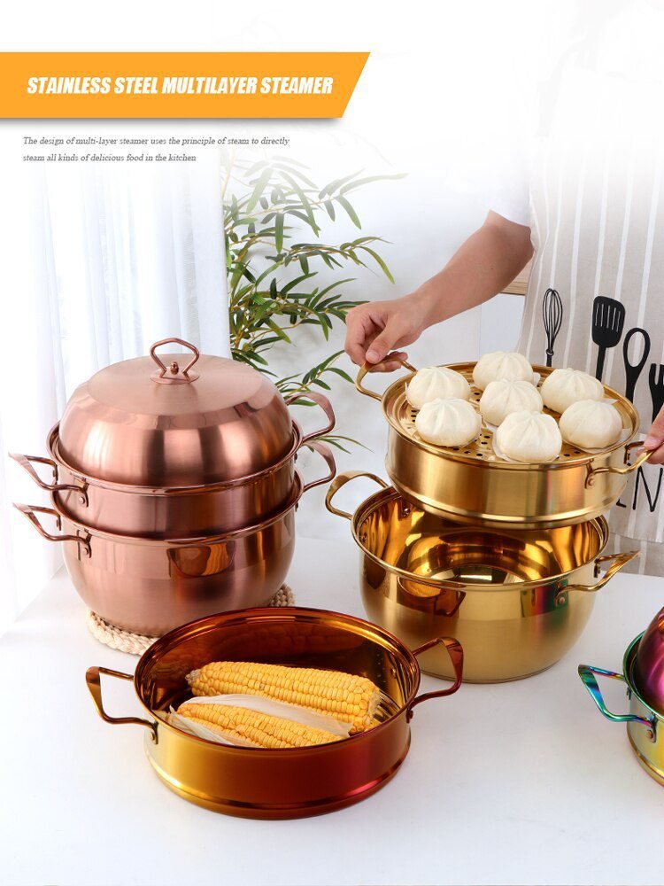 3 layers Stainless Steel Gold Cooking Pots - Mojito Fashion